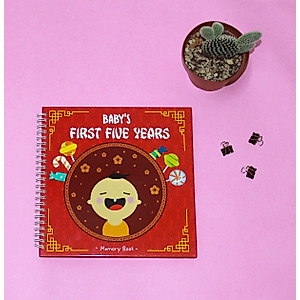 Chinese Baby's First Five Years Hardcover Memory Book - Newborn Babies 1st Year Journal and Milestones Photo Album - Perfect and Unique Gift Idea for Baby Showers and Birthday Presents