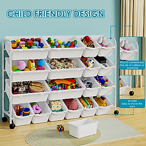 Kinembold Large Kids Toy Storage Organizer with 18 Toy Bins, Multi-Bin Organizer Shlef Rack for Books, Building Blocks, School Materials, Metal Toy Organizers, Kids Playroom Organizers and Storage