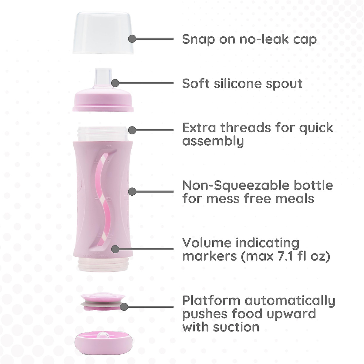 Subo Baby Food Bottle | No Mess Baby Toddler Self Feeder | Squeeze Free Design for Purees, Smoothies, Yogurt, Oatmeal, or Thickened Liquids | Reusable Silicone Washable Cup (Pink)