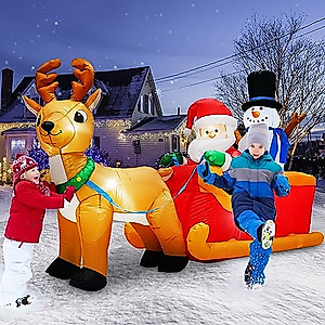 6.6FT Long Christmas Inflatables Santa Claus on Sleigh with Snowman and Reindeer Outdoor Decorations, Giant Blow Up Yard Décor Build in LEDs & Tethers Stakes for Holiday Xmas Indoor Patio Lawn