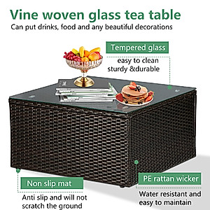 5 Pieces Patio Furniture Outdoor Wicker Sectional Patio Rattan Chair Conversation Backyard Lawn Porch Poolside Balcony Garden Sofa Set with Glass Coffee Table, Brown