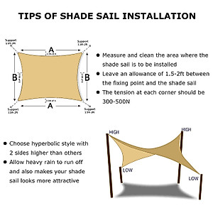 KANAGAWA Sun Shade Sail 12'x16' Sand Rectangle UV Block Canopy Awning Shelter Fabric Cloth Screen for Outdoor Patio Garden Backyard Activities