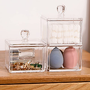 Square Stackable Organizer Acrylic Cotton Ball Holder Q-tip Holder Bathroom Swab Pad Dispenser