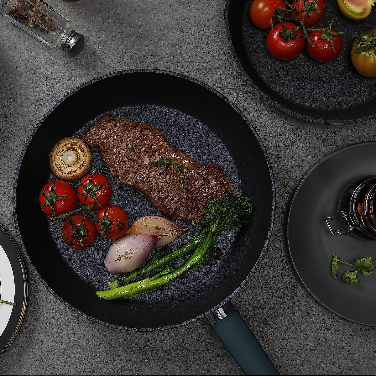 Dr.HOWS URBAN Deep Green 9" Premium ILAG Professional S Coating Non Stick Wok - Aluminium Wok Nonstick - Deep Frying Stir Fry Wok Pan For Induction, Halogen, and Gas Cooktops (Urban Wok 24cm)