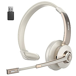 Wireless Headset, Bluetooth Headphones with Microphone Noise Canceling with USB Dongle & Mic Mute, Trucker Bluetooth Headset for Cell Phone Computer Office Call Center Skype Zoom Conference