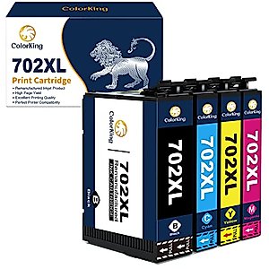 Colorking Remanufactured Ink Cartridge Replacement for 702XL T702 702 XL for Pro WF-3720 WF-3730 WF-3733 WF3720 WF3730 WF3733 Printer (1 Large Black, 1 Cyan, 1 Magenta, 1 Yellow, 4-Pack)