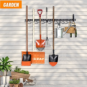 POETISKE Garage Tool Organizer Wall Mount 4PC, Garage Storage Shelving, Heavy Duty Wall Mount, 64" Extendable Racks, Ideal Hooks for Hanging Garden Tool, Mop Shovel Kitchen Yard Storage