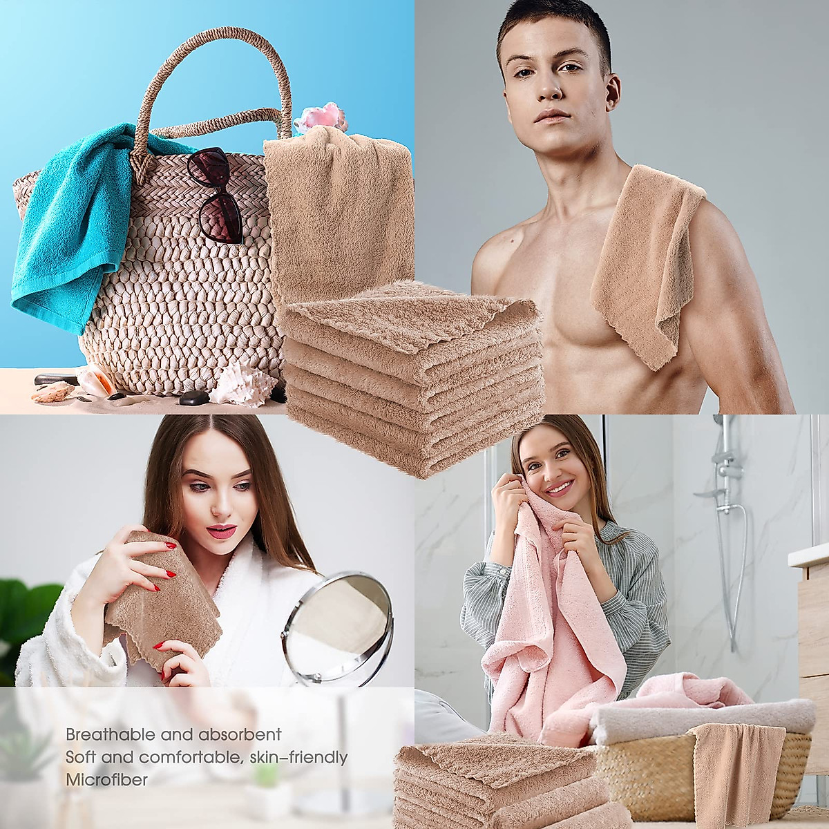 Syhood 12 Pieces Face Wash Cloth 12 x 12 in Makeup Remover Cloths Towel Coral Velvet Facial Microfiber Cloths Soft Fast Drying Facial Cleansing Towel for Face(Brown)