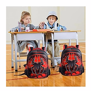 EFBJIXY Kids Backpack Spider Bookbags Boys Schoolbag With Lightweight Water Resistant (red black)