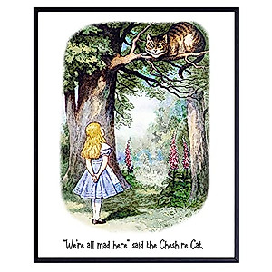 Alice Wonderland Wall Art & Decor - Girls, Kids Room Decor - We're All Mad Here - Cheshire Cat - Home Office Decor - Nursery Wall Decor - Kids Bedroom Decor - Wall Decor for Toddlers - A.A. Milne