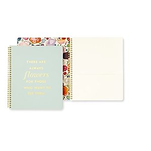 Kate Spade New York Large Spiral Notebook, 11" x 9.5" with Pocket and 160 College Ruled Pages, Quote- Flowers