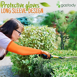 Gastody™ Long Sleeve Gardening Gloves Women and Men - Long Cuff Garden Gloves, Multipurpose Heavy Duty Outdoor and Indoor (Black and Orange, Large)