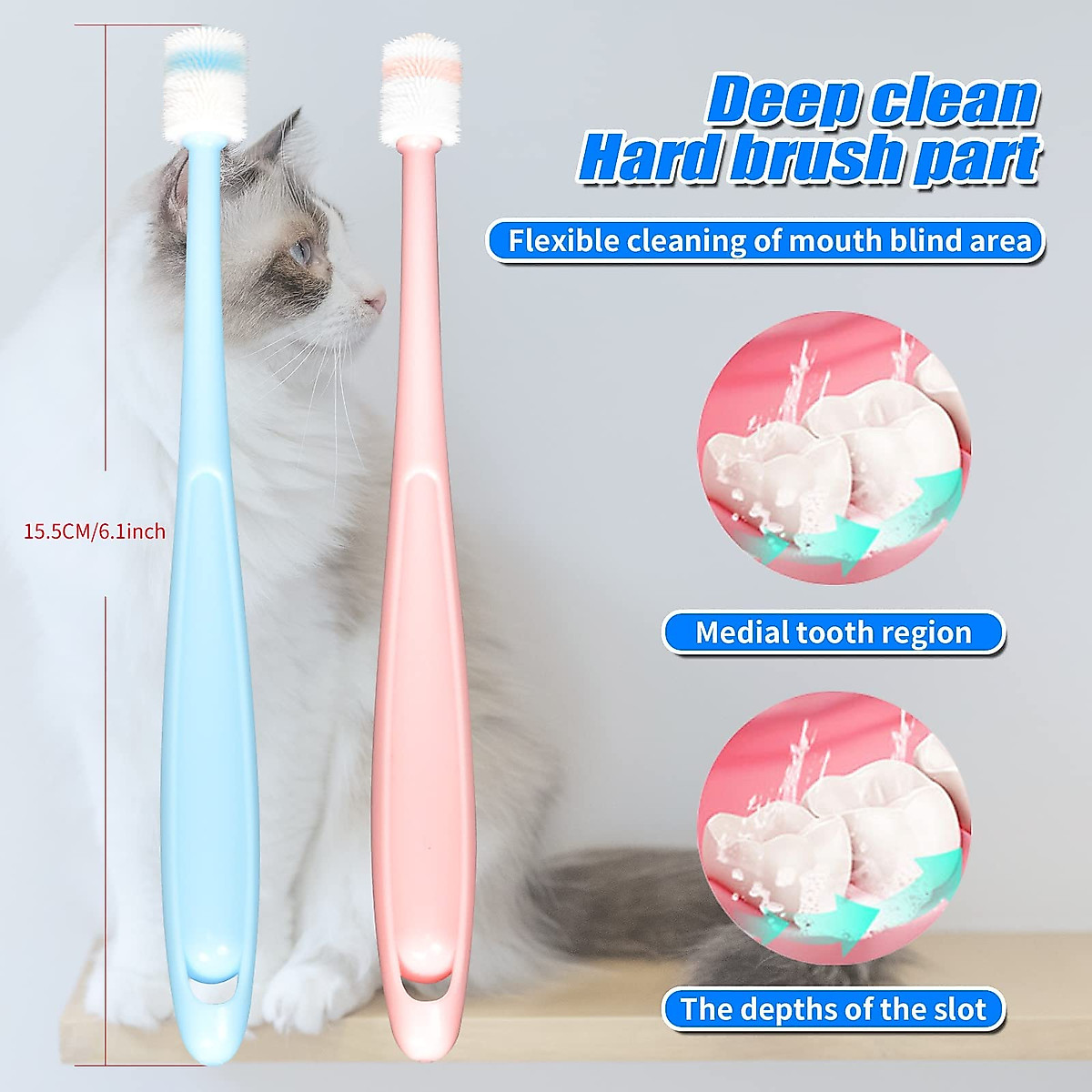 4 pcs Small dog & Cat Toothbrush 360 Degree Soft Silicone, Cat Dental Care, Pet Toothbrush, Oral Hygiene, Easy to Handle, Deep Clean, Independent Packaging, light sky blue & light pink (4 pack)