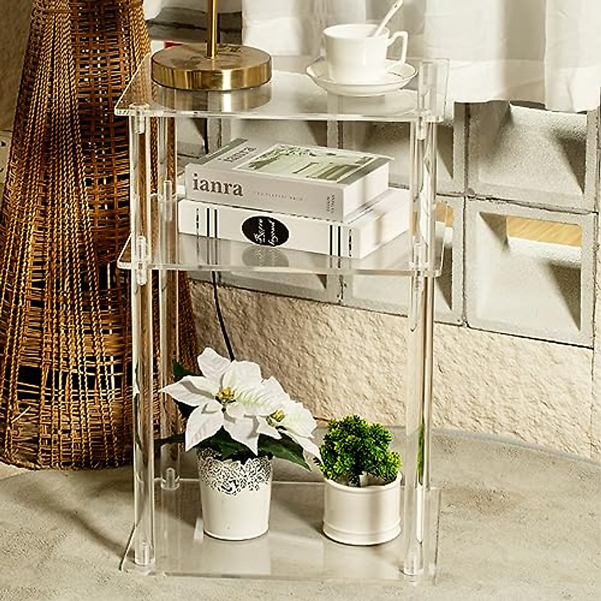 CRAFTFORCE Clear Acrylic Side Table, 3-Tier Acrylic End Table for Living Room, 15.4 L x 11.8" W x 23.4" H Acrylic Nightstand Bedside Table for Bedroom, Multifunctional Modern Design Home Accent Table