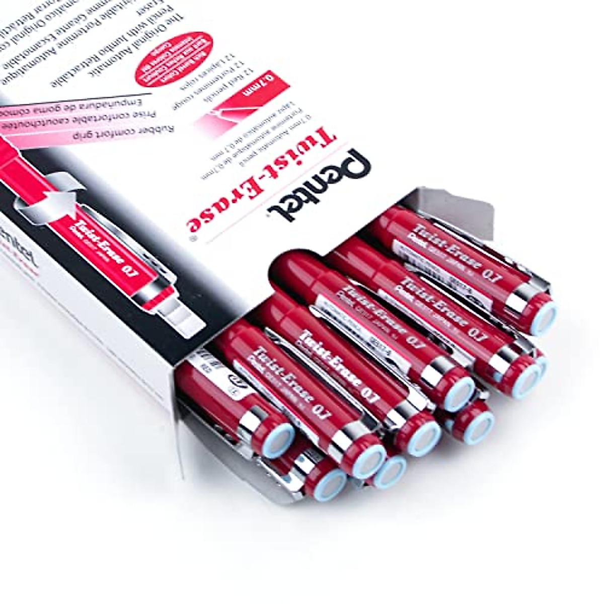 Pentel Twist-Erase III Mechanical Pencil, 0.7mm, Red Barrel, 12 Count(QE517B)