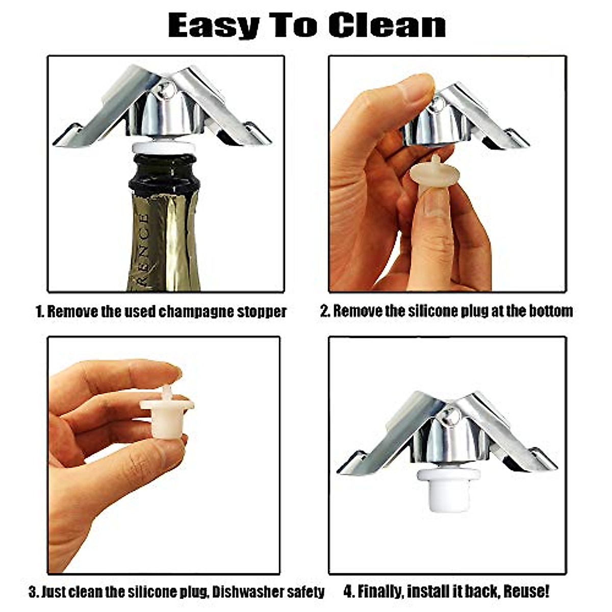 Champagne Sealer Stopper, BGMAX 3 Pack Stainless Steel Sparkling Wine Bottle Plug Sealer Set with a Longer Sealing Plug, Gifts Accessories for Champagne