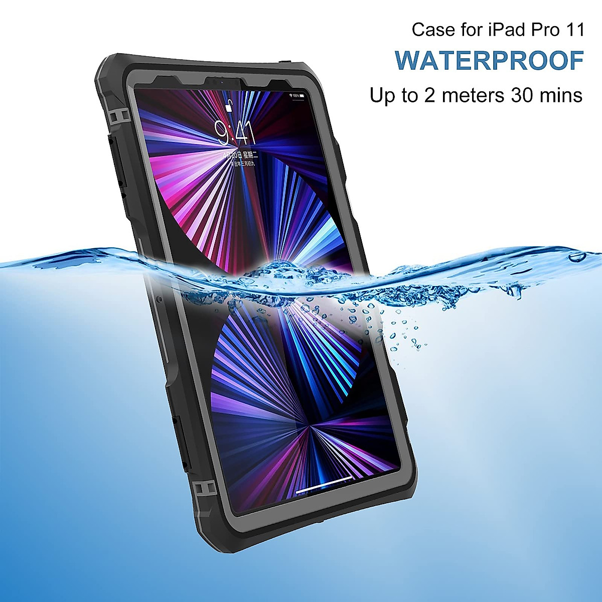 ShellBox Case New iPad Pro 11 inch 2022&2021&2020 Waterproof Case, Full-Body Heavy Duty Shockproof Protective Cover with Kickstand Built-in Screen Protector Pencil Holder Shoulder Strap