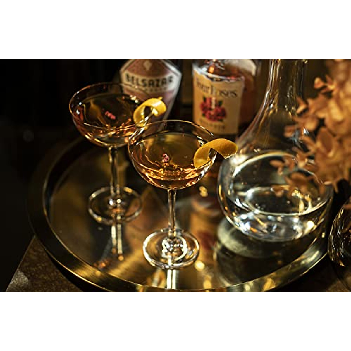 Vintage Crystal Champagne Coupe Glasses | Set of 6 | 4-5 oz Classic Cocktail Glassware - Martini, Manhattan, Cosmopolitan, Sidecar, Daiquiri | 1920s Speakeasy Retro Style Saucers | Storage Box