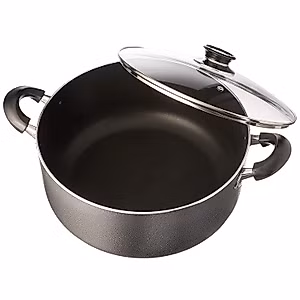 Uniware Non-Stick Aluminum Stock Pot With Glass Lid,Black (10 QT)