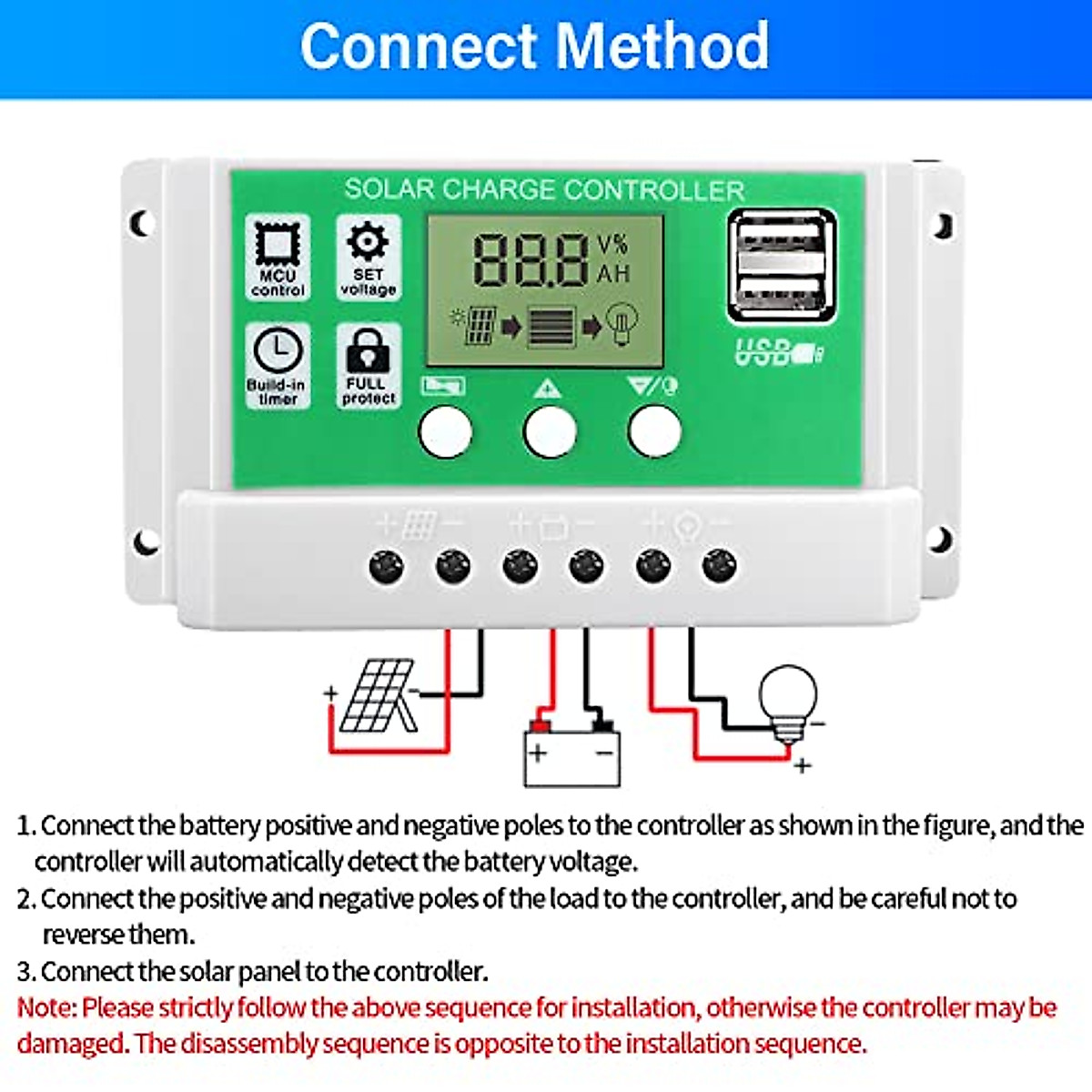 Cxztcl PWM Solar Charge Controller 10A Solar Panel Battery Controller Intelligent Regulator 12V/24V PWM LCD Display Solar Controller Street Light Controller