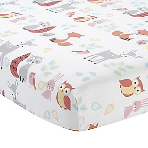Lambs & Ivy Little Woodland Forest Animals 4 Piece Crib Bedding Set, Pink/White