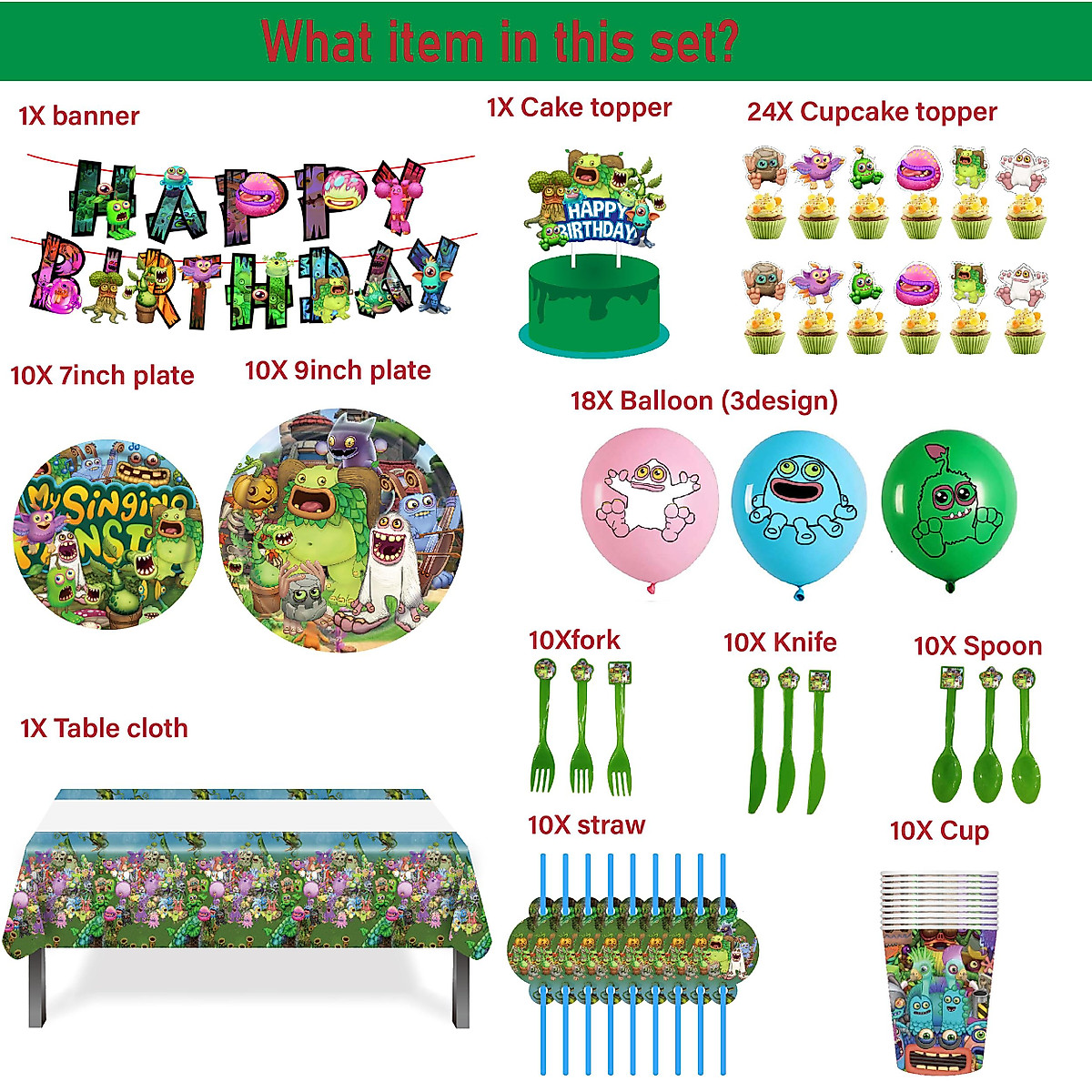 Monster birthday party supplies music moster party decoration for kids birthday party with banner cake topper balloons monster plates and cups