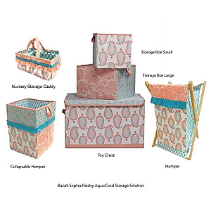 Bacati Sophia Paisley Fabric Memory/Memo Photo Bulletin Board, Coral/Aqua