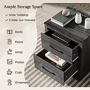 UIIAIOUIAIO Nightstand with 2 Storage Drawers, Wood Bedside Table, Compact Floor Night Stand End Table, Accent Sofa Side Table for Bedroom Living Room, Farmhouse Design, Grey Oak