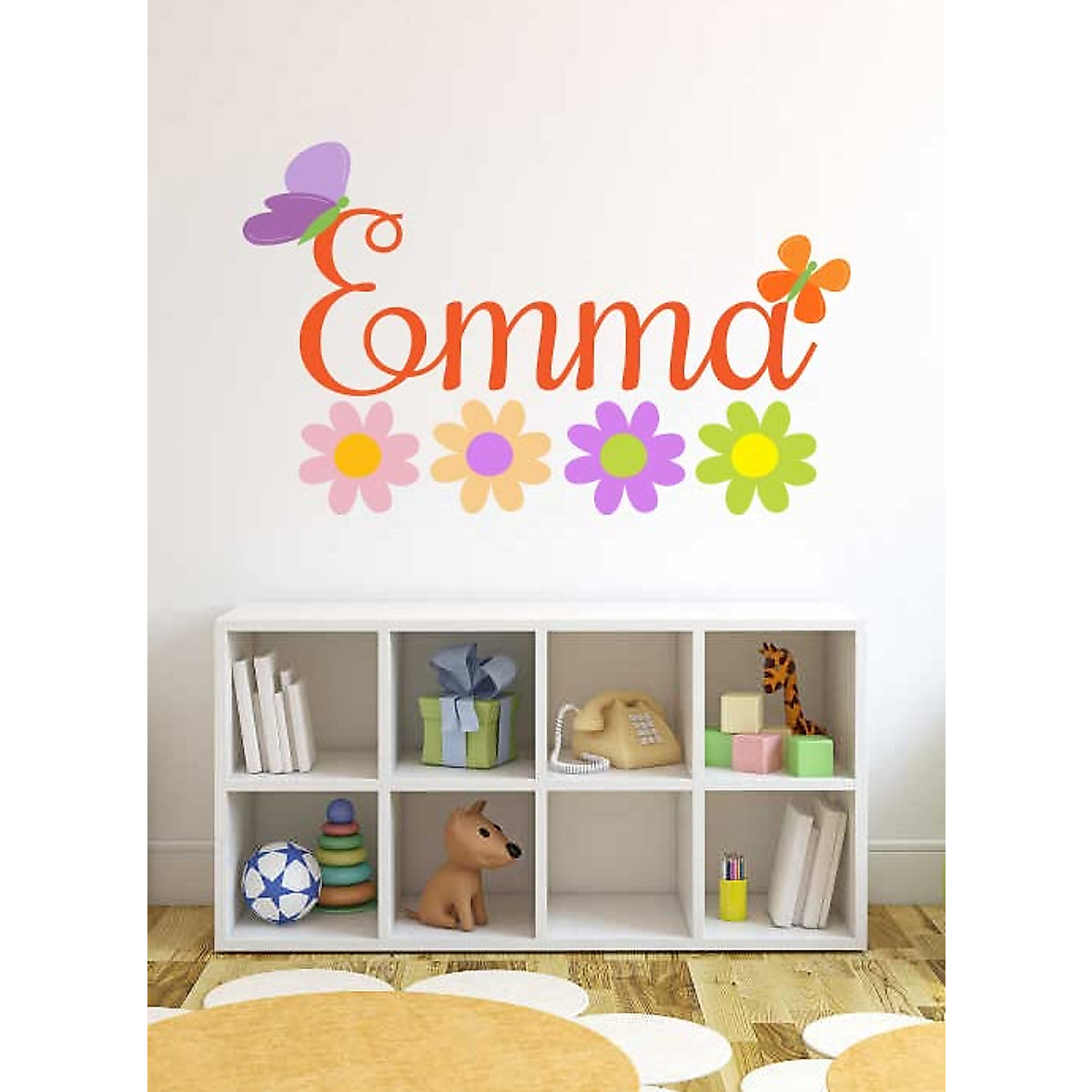 Custom Name Flowers Wall Decal - Personalized Name Butterfly Decor - Daisy Wall Decal Peel and Stick - Pastel Flowers - Girls Flowers Wall Stickers - Wall Decal for Home Nursery Bedroom Decoration