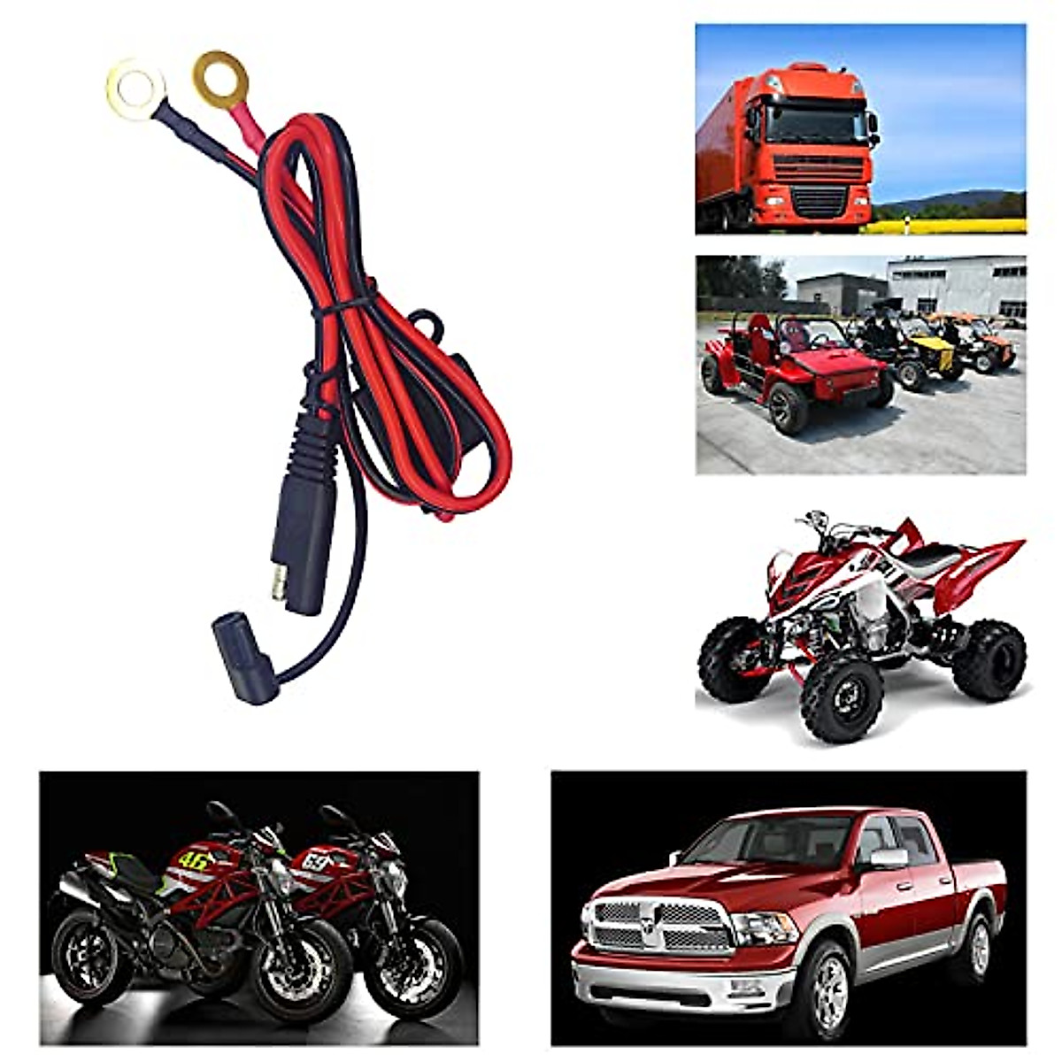 O Ring Terminal Cable - 2FT SAE Connector, Sae Plug to Battery Charger Cord, Solar Panel Cord Ring Terminal Harness Extension Adapter 12V 24V 2 Pin Quick Connect and Disconnect 10A (1 Pack)