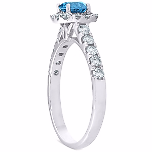 1 Ct Blue Diamond Cushion Halo Engagement Ring 14k White Gold - Size 7
