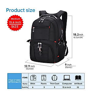 SWICKY Travel Laptop Backpack 15.6 inch Large 40L Computer Bookbag Durable and Wear-Resistant College Backpacks, Business Work Waterproof Backpack With Pockets & USB Port, Gifts for Men/Women Black.