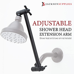Shower Head Extension Arm by JS Jackson Supplies, Adjustable 10 Inch Showerhead Extender, Solid Brass Construction, Universal Tall Hi-lo Pipe Height Extending (Black Finish)