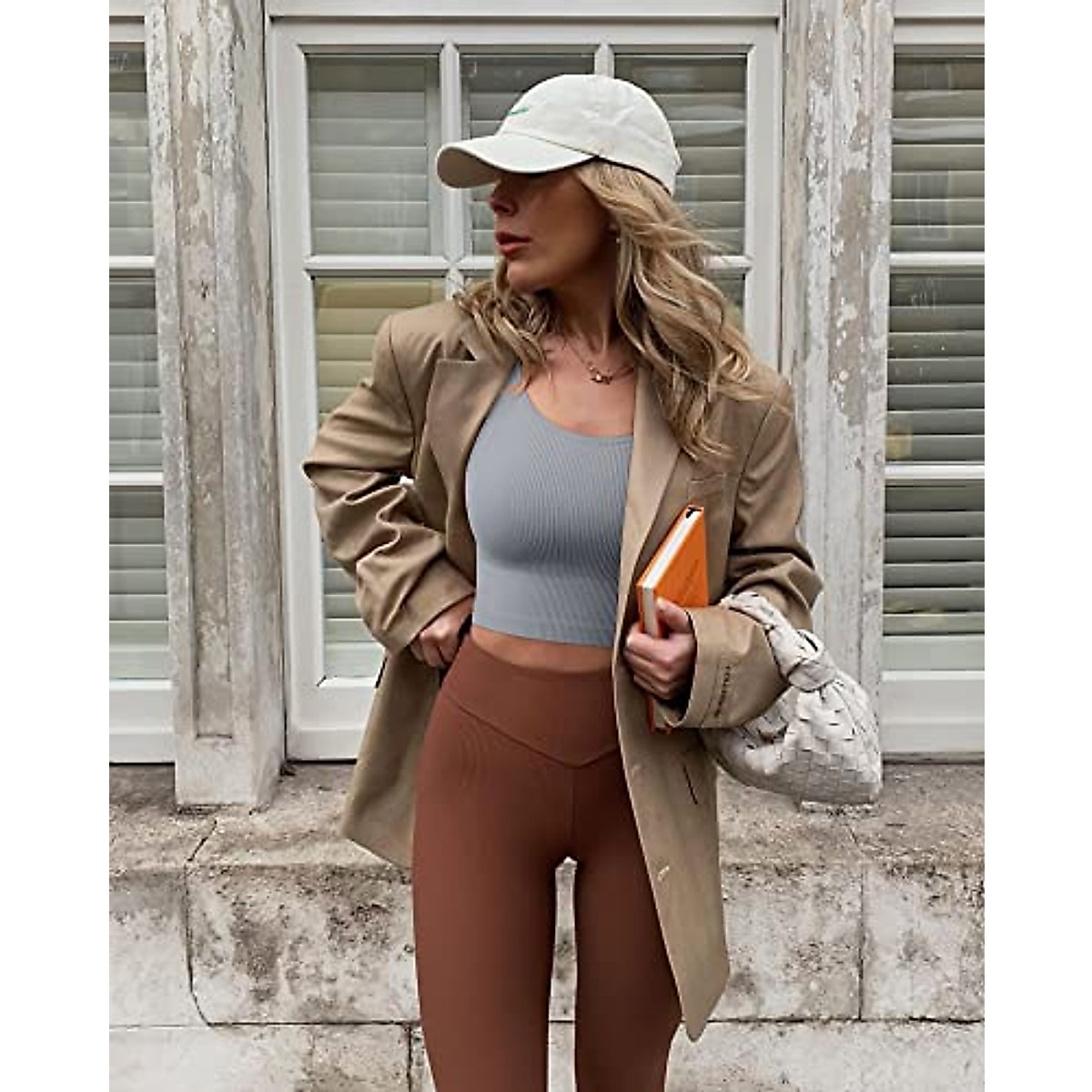 OQQ Women's 3 Piece Tank Shirt Ribbed Seamless Workout Exercise Yoga Sleeveless Crop, Black Grey Beige, Large