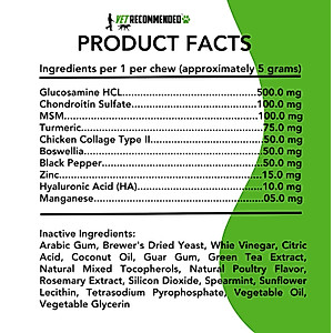 Vet Recommended™ Hip and Joint Supplement Chew for Small & Medium Dogs - Glucosamine, MSM & Chondroitin Chews | 60 Count
