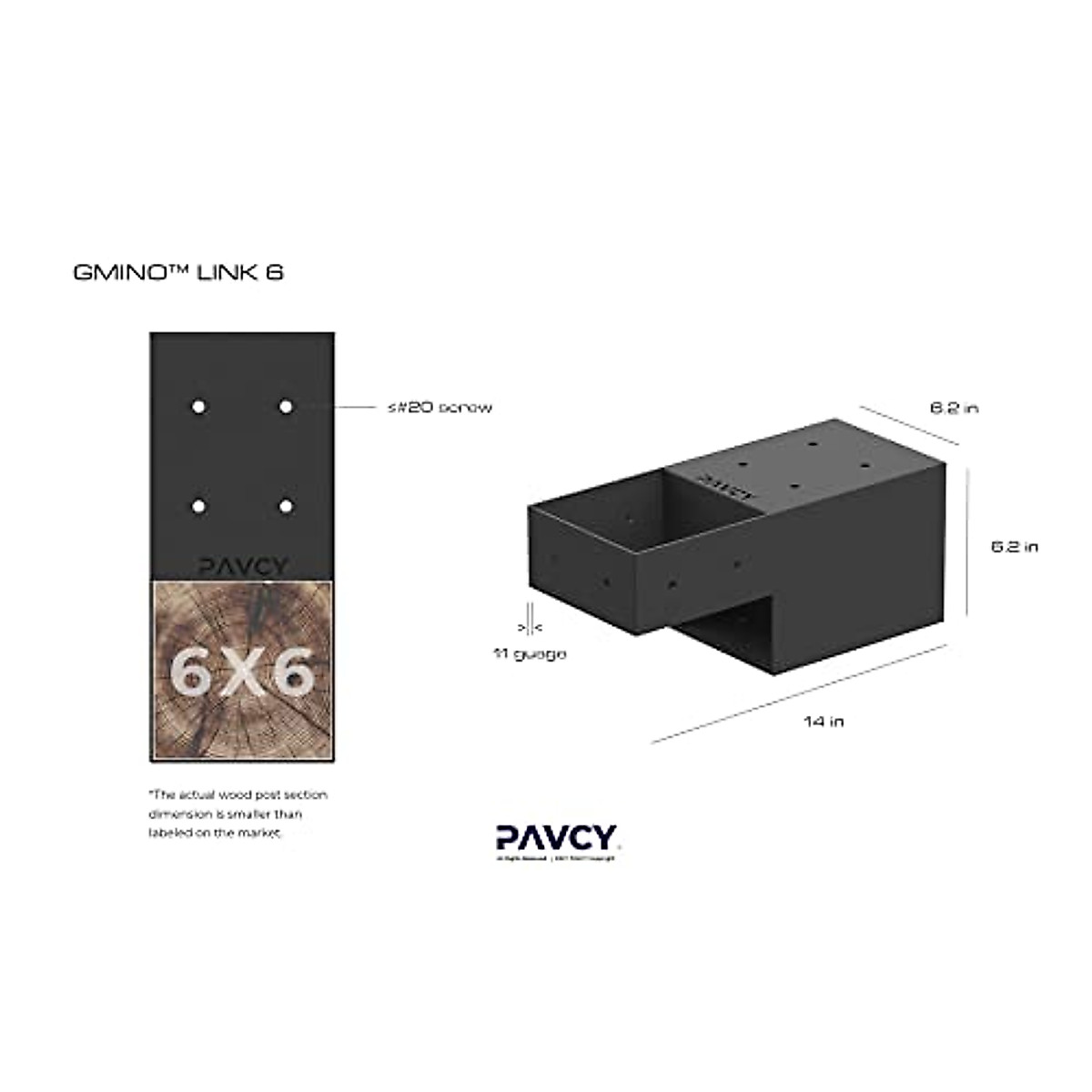 GMINO™ Link 6 Outdoor Framing Module | 6x6 Post Bracket | Pergola Fence Kit - 2 Per Pack