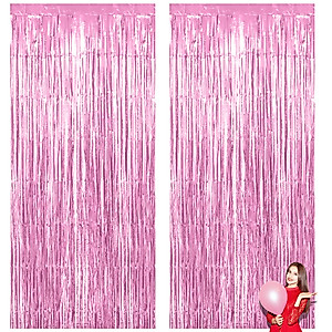 Pink Backdrop Fringe Backdrop Tinsel Backdrop Pink Party Backdrop 2 Pcs 3.3x9.9ft Metallic Foil Fringe Curtains Pink Streamers Pink Photo Backdrop for Birthday Bachelorette Graduation Party Decoration