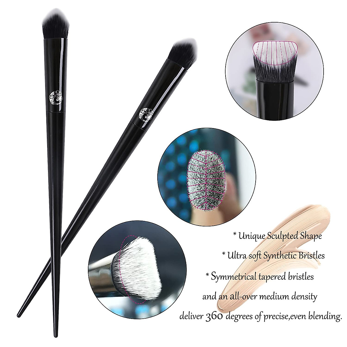 ENERGY Precision Concealer Brush Under Eye Nose Contour Foundation Brush for Liquid Cream Foundation Powder Eyebrow Concealer Blending Baking Buffing Vegan Premium Synthetic Makeup Brush Black