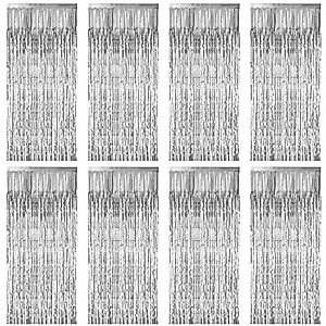 Zealor 8 Pack Foil Curtains Metallic Fringe Curtains Shimmer Curtain for Birthday Wedding Party Christmas Decorations (Silver)