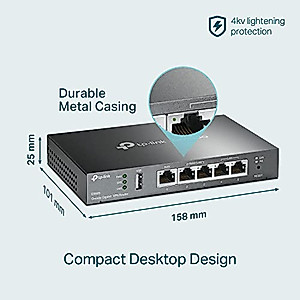 TP-Link ER605 V2 Wired Gigabit VPN Router | Up to 3 WAN Ethernet Ports + 1 USB WAN | SPI Firewall SMB Router | Omada SDN Integrated | Load Balance | Lightning Protection