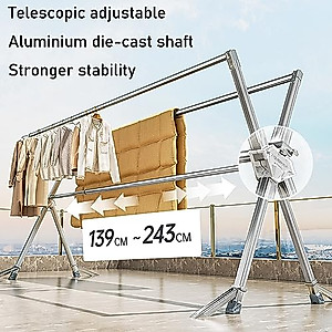 HJXGQJM Stainless Steel Laundry Drying Rack, Retractable Drying Rack,Foldable Portable Space Saving Clothes Drying Rack, for Laundry, Bathroom, Balcony, Windproof Feet for Stable Load Bearing
