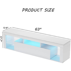 Gitua Floating TV Stand Wall Mounted, High Gloss LED Floating Entertainment Center with Storage&Adjustable Glass Shelf, TV Stand for 65 Inch TV, Gaming Media Center Console Table with Lights, White