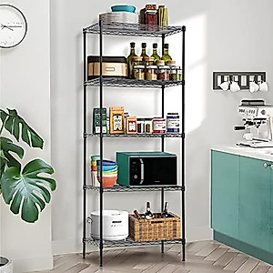 BLKMTY 5-Tier Wire Shelving Metal Shelf Unit Storage Shelves Adjustable Height NSF Shelving Rack Strong Steel for Restaurant Bathroom Garage Pantry Kitchen Garage 14" D x 24" W x 60" H，Black