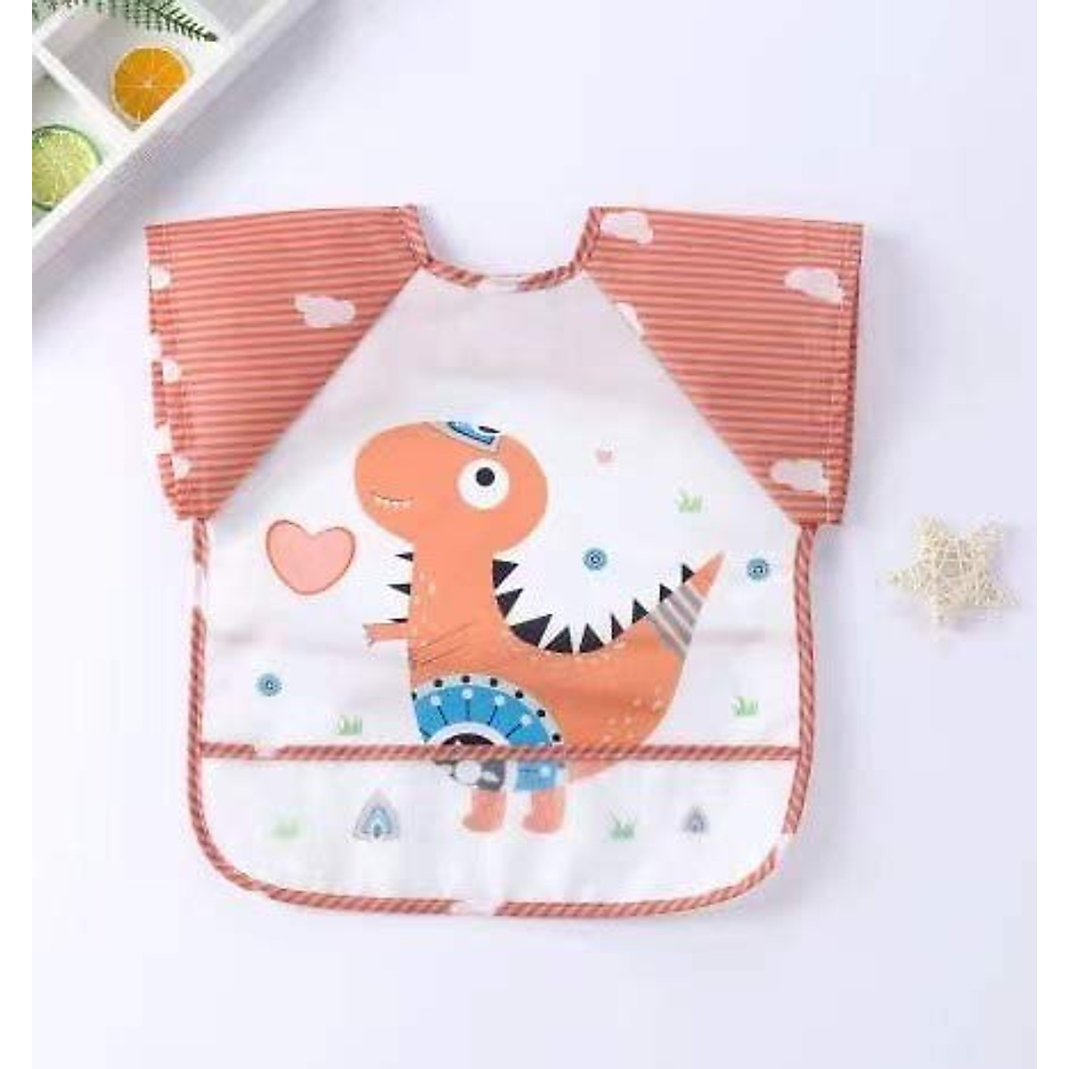 PandaEar (3 Pack Short Sleeve Lower Pocket Waterproof Bibs|Baby Infant Toddler 12-48 Months (Multi-Color 1)