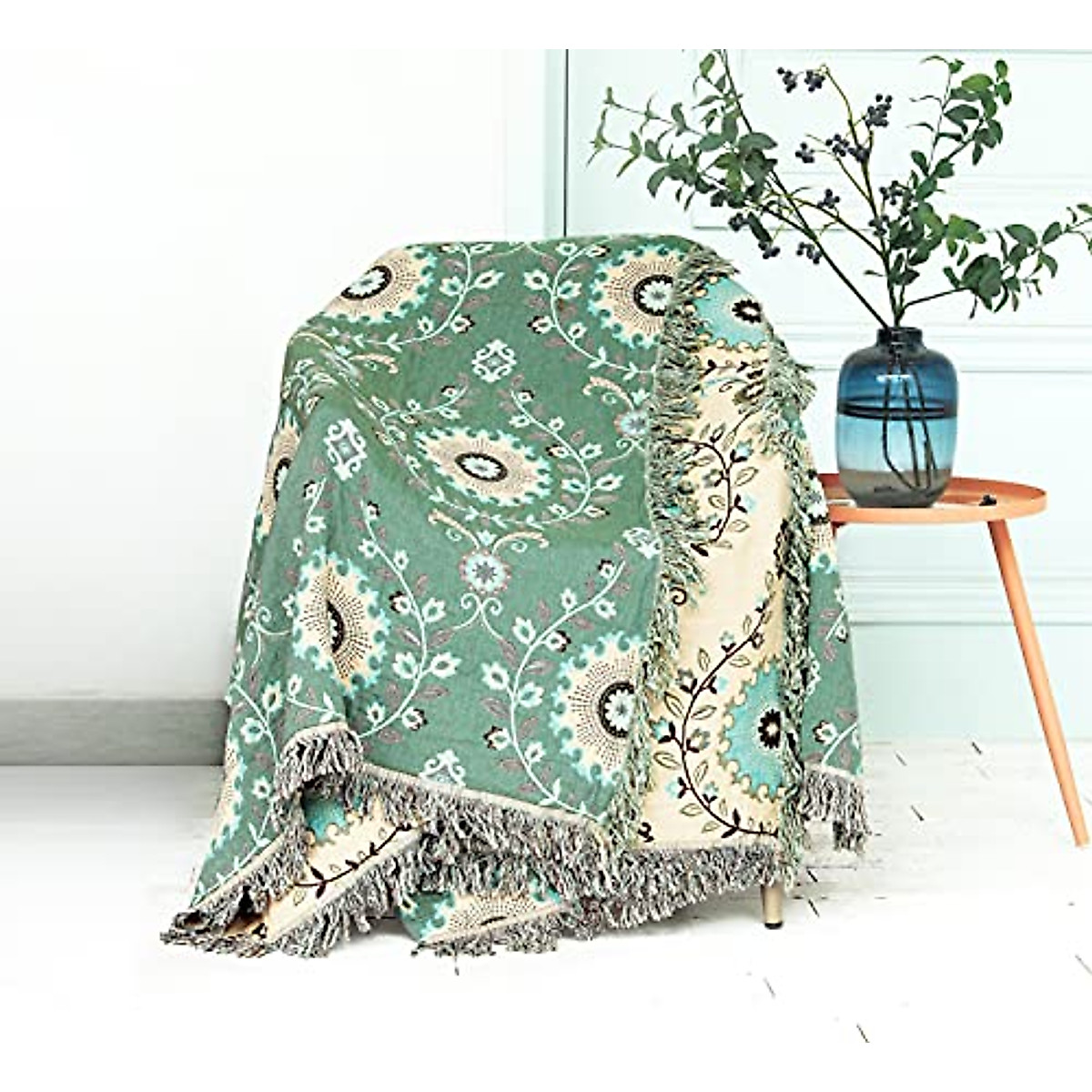 Heather Touch 100% Cotton Blanket Queen 78x90 Boho Oversized Throw Chair Covers with Tassels Lightweight Breathable Decorative Bed Blanket 4 Layers Muslin Couch Slipcover Sofa Protector Sunflower