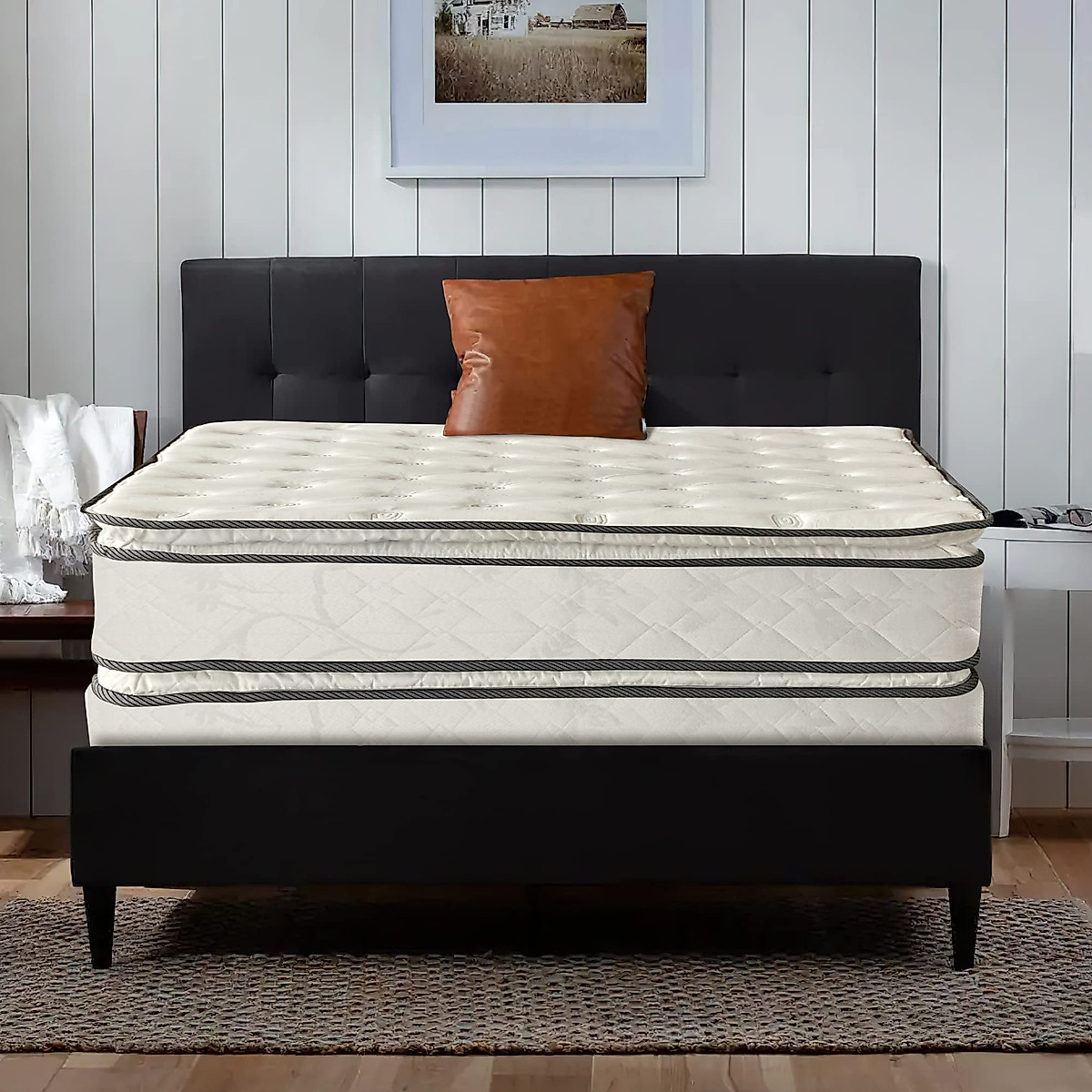 Mattress Solution Medium Plush Double Sided Pillowtop Innerspring Fully Assembled Mattress and 8" Metal Box Spring Set, Queen, 8" Foundation