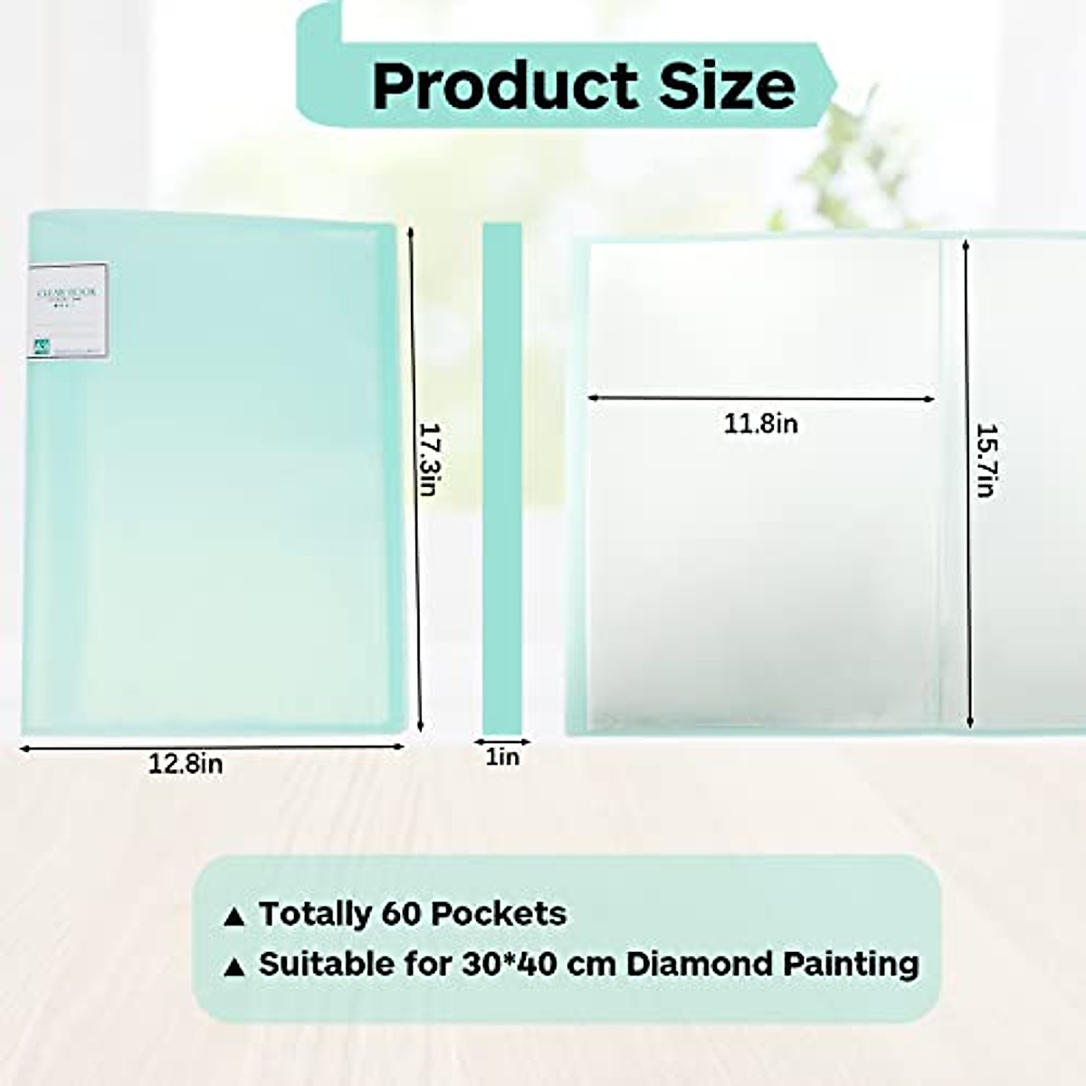 2 Pieces A3 30 Pags Diamond Painting Storage Presentation Book, Storage Presentation Book for Diamond Painting, Binder for Artist, Photo Album Refill Pag, Large Portfolio Folder (Green + White)