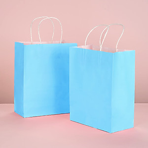 OfficeCastle 12 Pcs Hot Pink Paper Bags with Handles, 8.5x4.5x10.5 Inch, Pink Gift Bags, Merchandise Bags, Retail Bags, and Wedding Welcome Bags