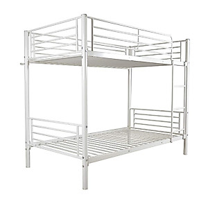 Karl home Bunk Bed Twin Over Twin, Metal Bunk Bed with Built-in Ladder and Safety Guardrail, Space-Saving Twin Bunk Beds for Kids, Teens & Adults, No Box Spring Needed, White