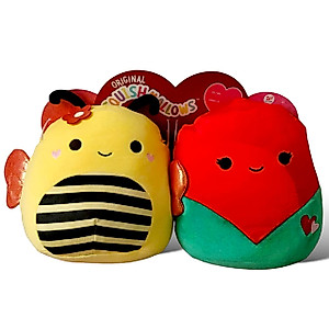 Squishmallows Official Kellytoy Perfect Pair 8 Inch Sunny Bee and Walsh Rose Plush - 2023 Valentine’S Squad Set of 2 Stuffed Animal Toy